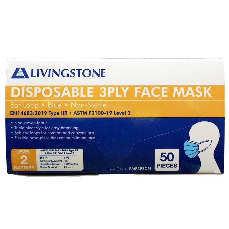 Buy Livingstone Face Mask Level 2 3-Ply Earloop Blue 50 Pieces/Box ...