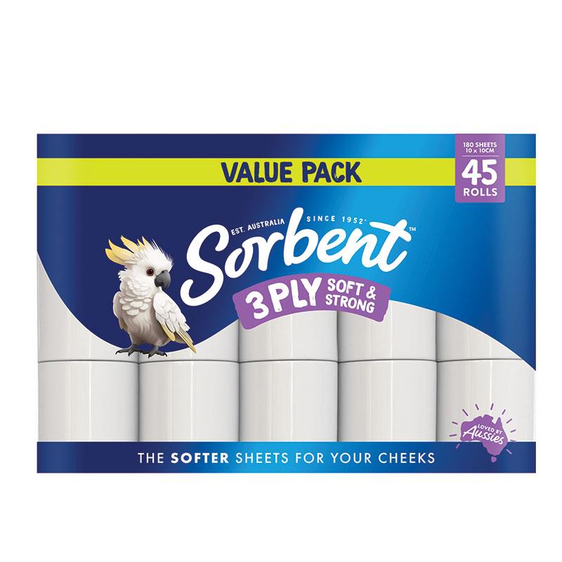 Buy Sorbent Toilet Tissue Silky White 3PLY 45 Pack online at Chemist ...