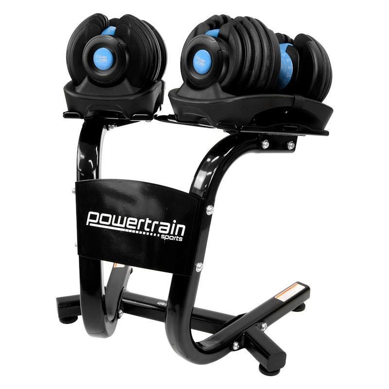 Buy Powertrain 2x 24kg Blue Adjustable Dumbbells Set Home Gym Weights ...