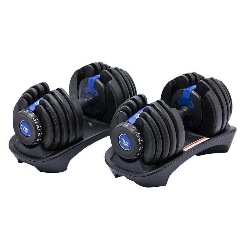 Buy Powertrain 2x 24kg Blue Home Gym Adjustable Dumbbells Weights Blue ...