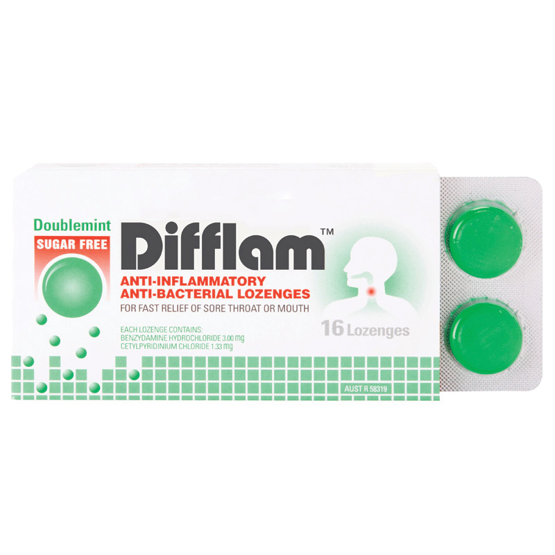 Difflam Sugar Free Double Mint 16 Lozenges - Chemist Warehouse